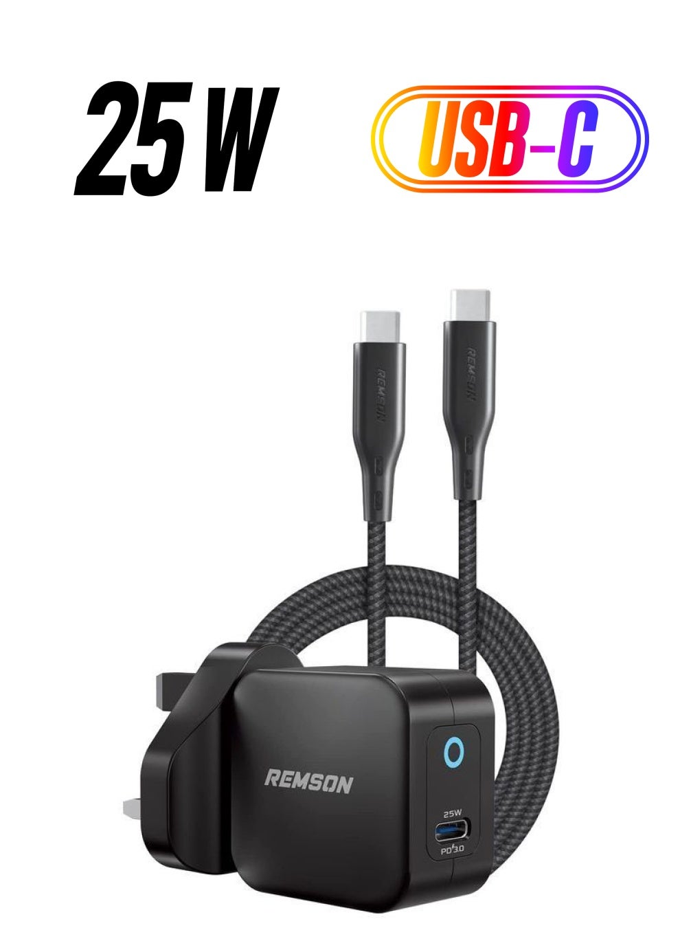 Remson Duo Pack Fast Charger 25W PD Wall Charger USB-C to USB-C Fast ...