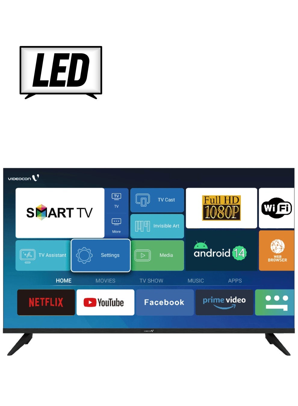 VIDEOCON 43 Inch Edgeless Android 14 Full HD Smart TV Netflix, Youtube ...