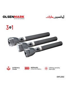 Olsenmark 3Piece Rechargeable LED Flashlight Torch Grey KSA | Riyadh ...