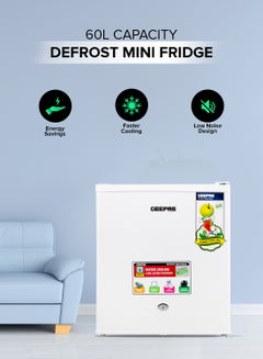GEEPAS Defrost Mini Fridge 60L Door Lock and Key Low Noise Design ...