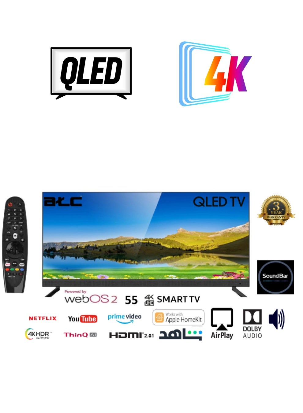 ATC ATC QLED 55'' SMART 4K ATV LED 4K (3840 x 2160) E-LD-55UWBQ S Black | Best Price KSA ...