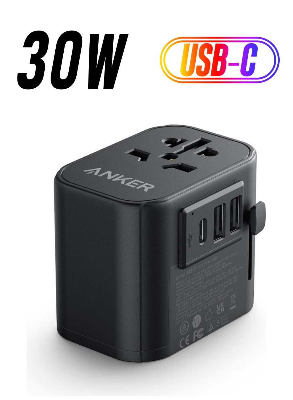 Anker Power Extend Travel Adapter UCB-C 30W Black | Best Price KSA ...