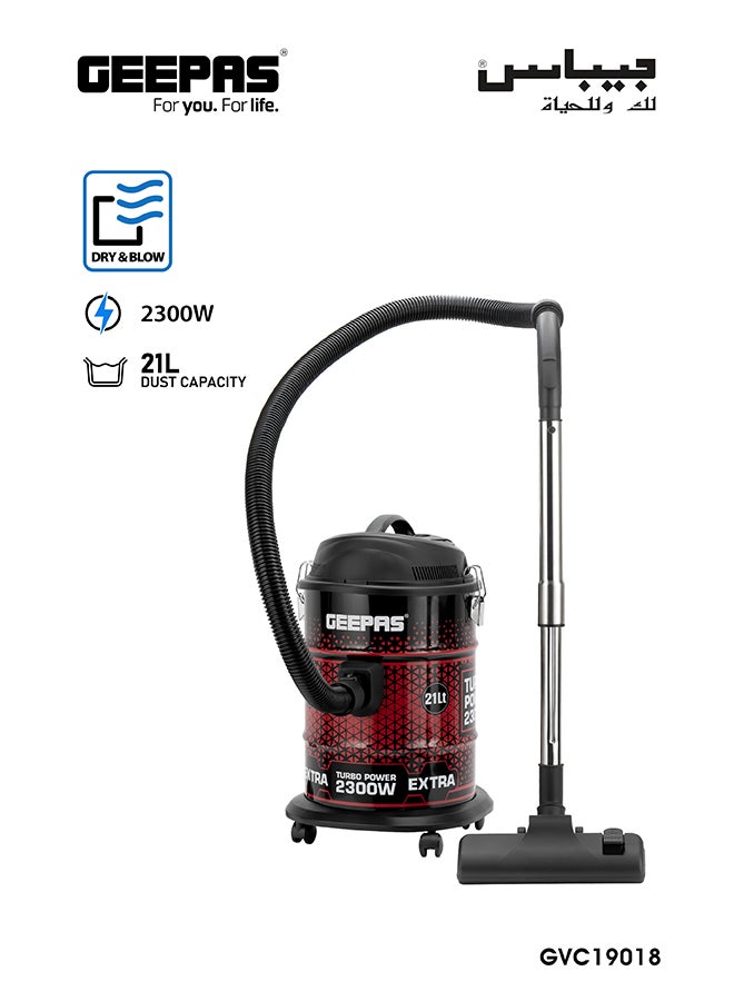 GEEPAS Drum Vacuum Cleaner With Powerful Dry & Blow Function, Anti-Rust ...