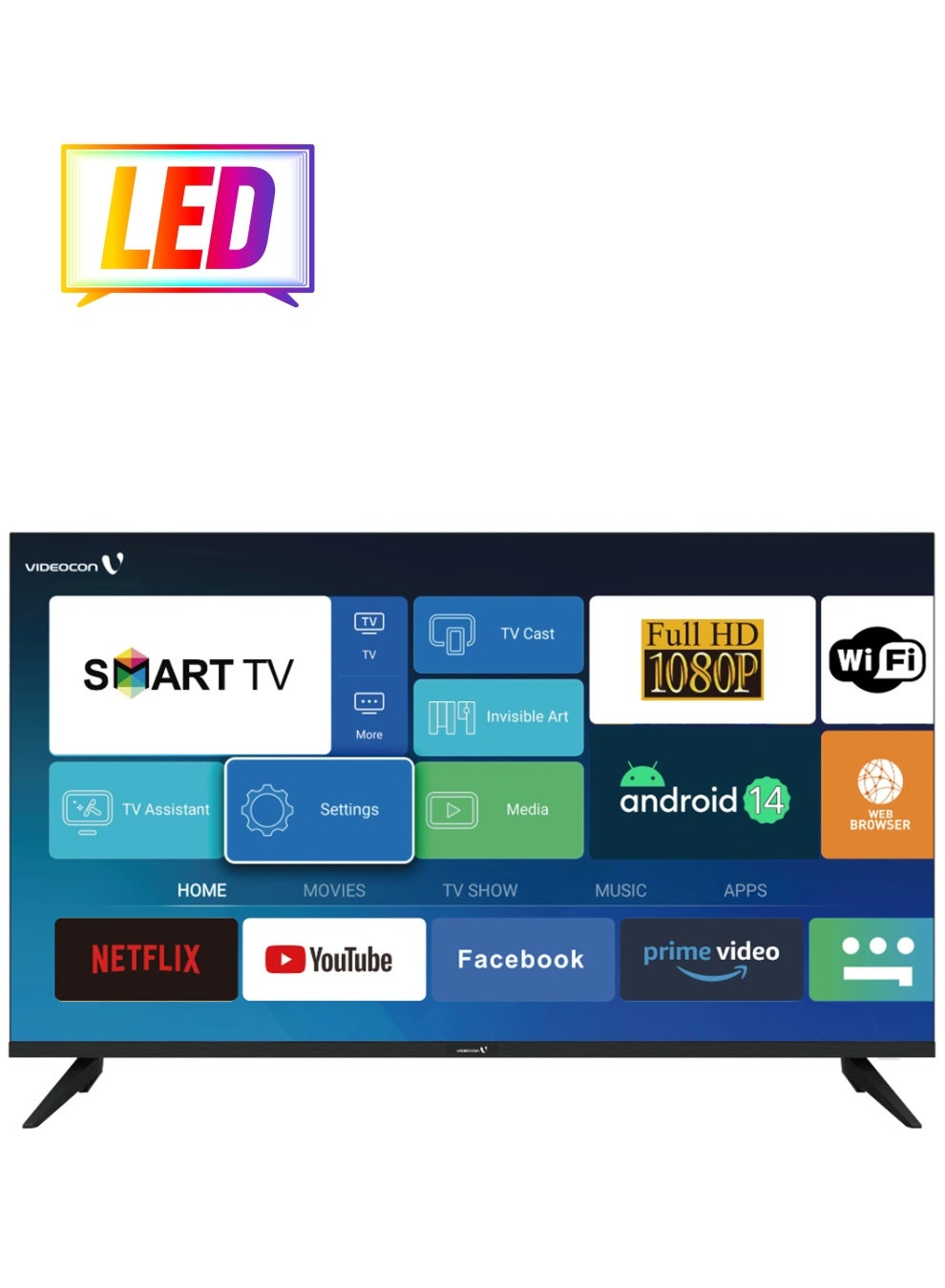 VIDEOCON 40 Inch Edgeless Android 14 Full HD Smart TV Netflix, Youtube ...