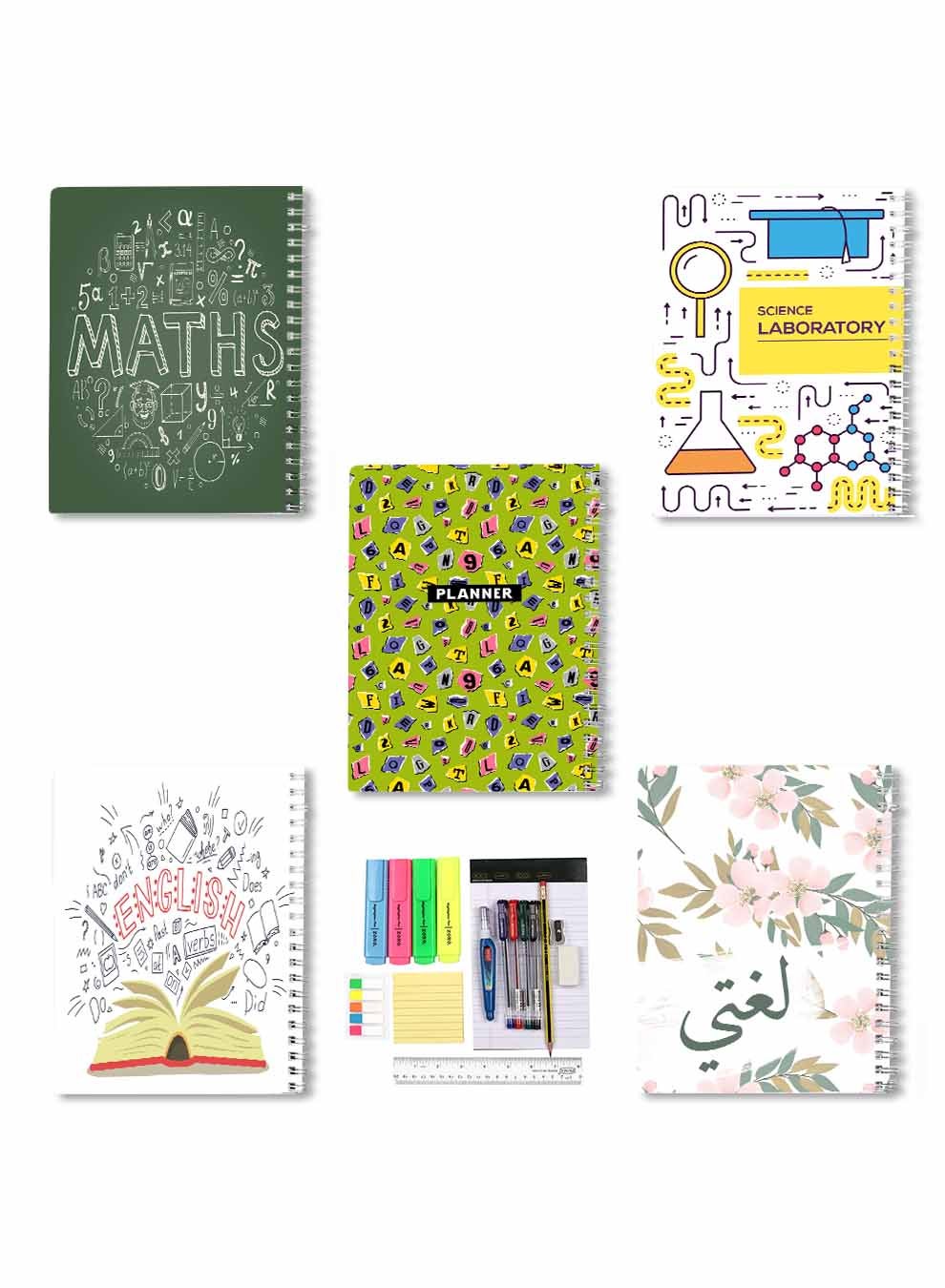 LOWHA Set of 5 Spiral Notebooks for School, 60 Sheets with Hard Paper ...