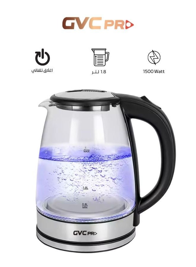 gvc pro Glass Electric Kettle 1.8L 1500W, Model GVCKT-2180, with Safety ...