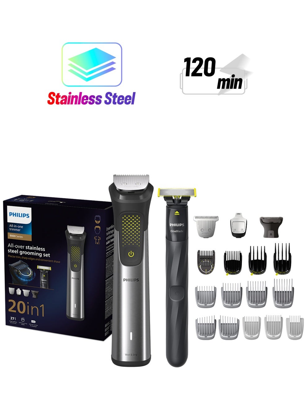 Philips All-in-One Trimmer MG9553/15,20-in-1 Face, Hair & Body Grooming ...