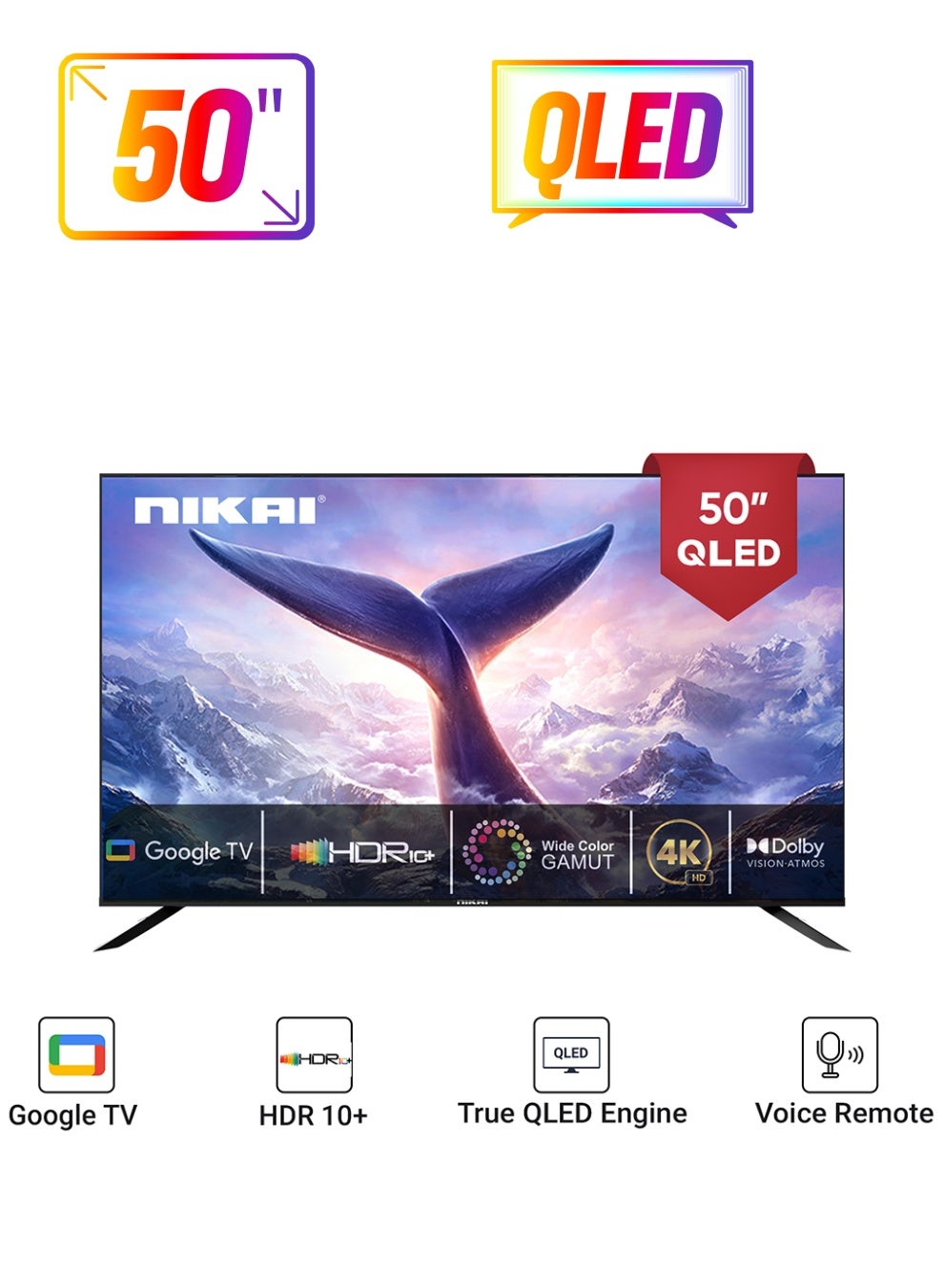 NIKAI 50 Inch 4K QLED Ultra HD Smart Google TV, Hands Free Voice ...