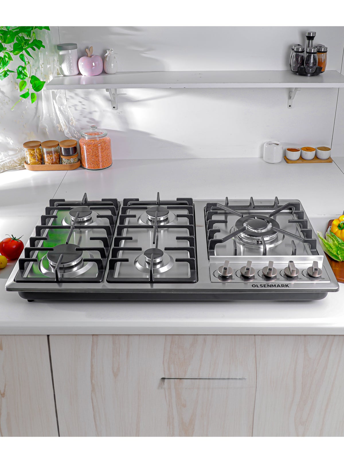 Olsenmark 5 in 1 Gas Hob, 5 Burners Stove with Auto Impulse Ignition ...