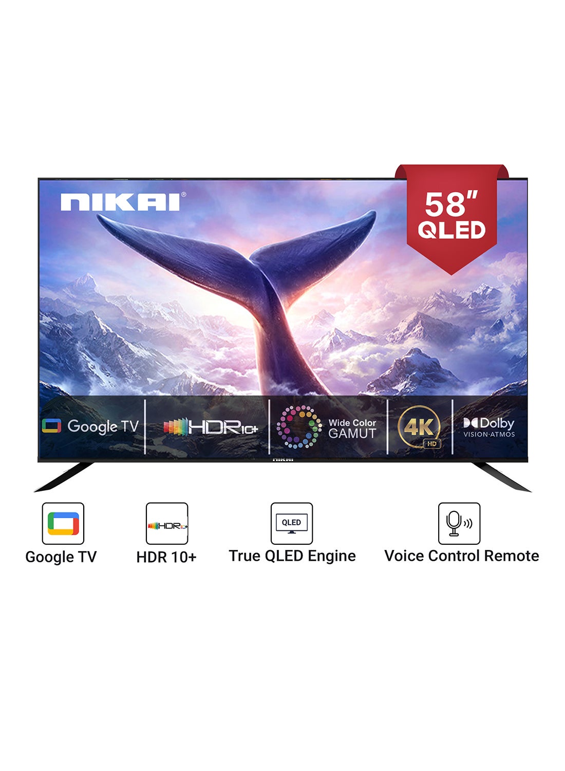 NIKAI 58 Inch 4K QLED Ultra HD Smart Google TV, Hands-Free Voice ...