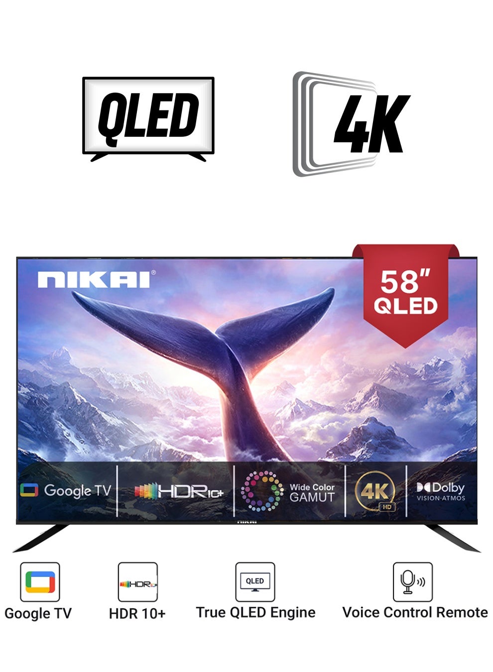 NIKAI 58 Inch 4K QLED Ultra HD Smart Google TV, Hands-Free Voice ...