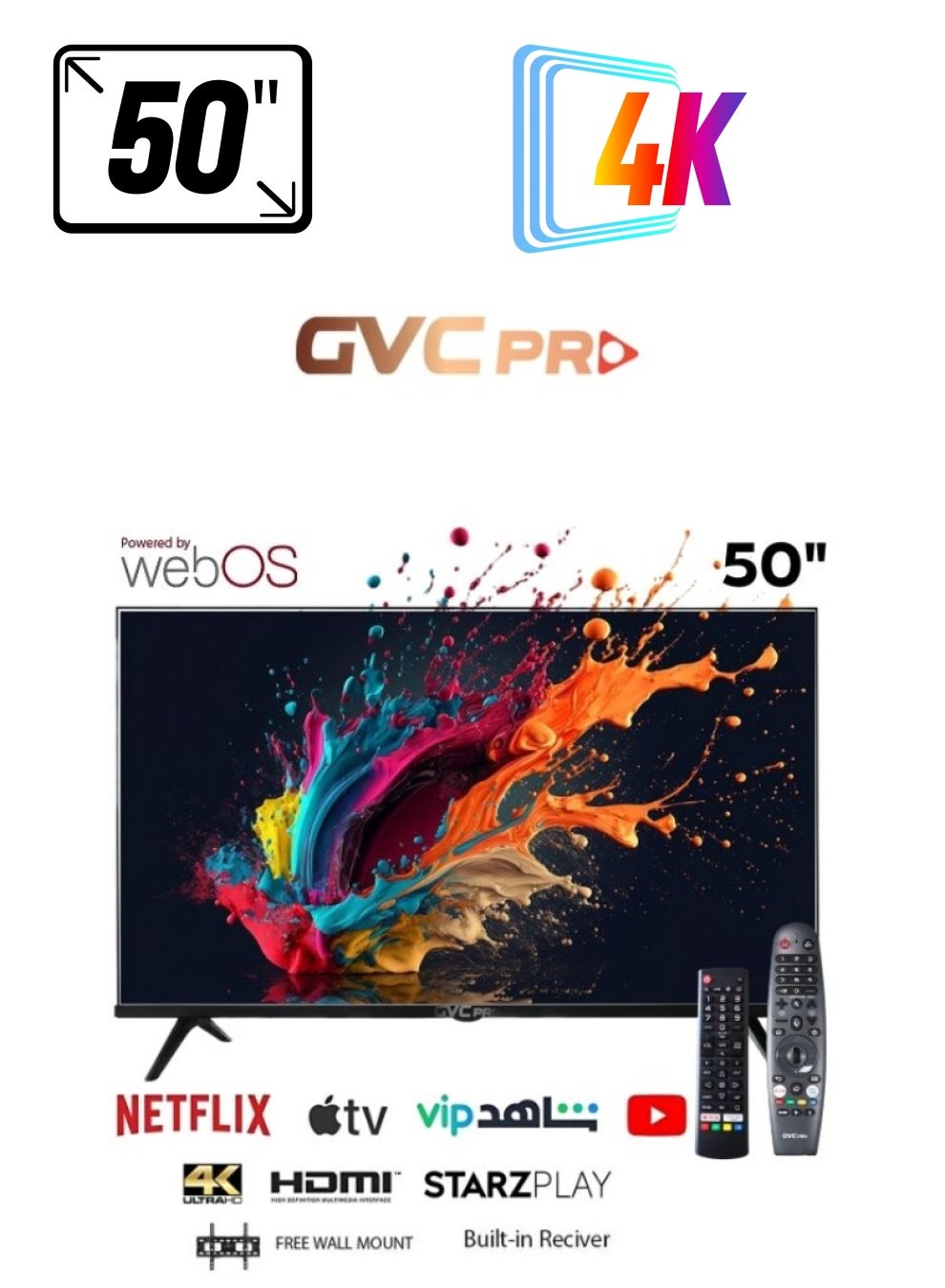 تسوق جي في سي برو وتلفزيون ذكي 50 بوصة 4K مع حامل مجاني - GVC-52WS7100 ...