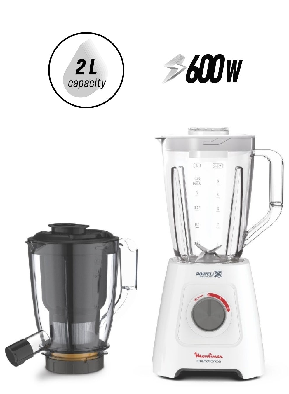 Moulinex 600W BlendForce 2-in-1 Blender Multicolour 1.25-2 L LM42Q127 2 L 600 W LM42Q127 ...