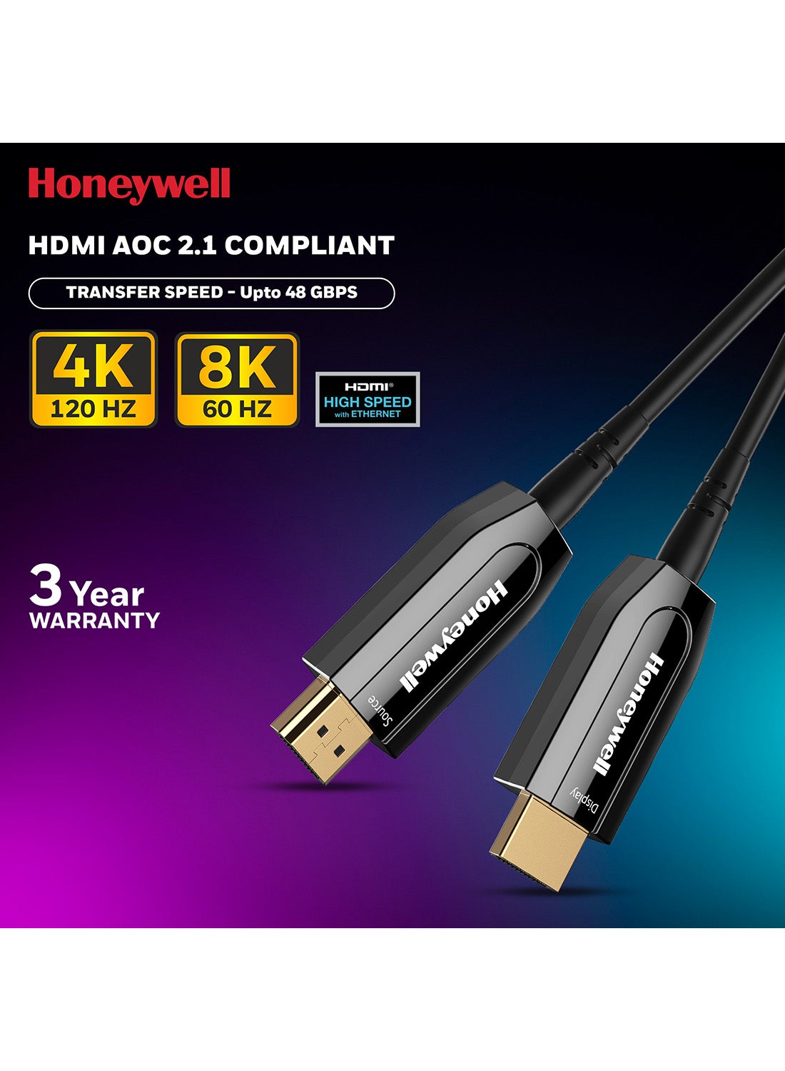 Honeywell HDMI AOC 2.1 Complaint , 20 Meter, 48GBPS, Supports UHD ...