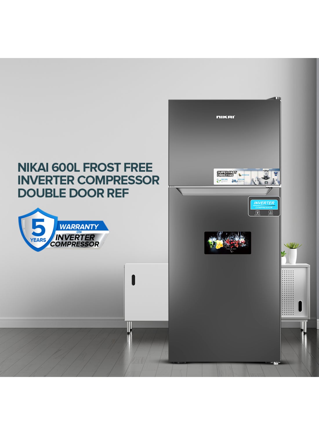 NIKAI 600L Gross & 413L Net Double Door No Frost Top Mount Refrigerator ...