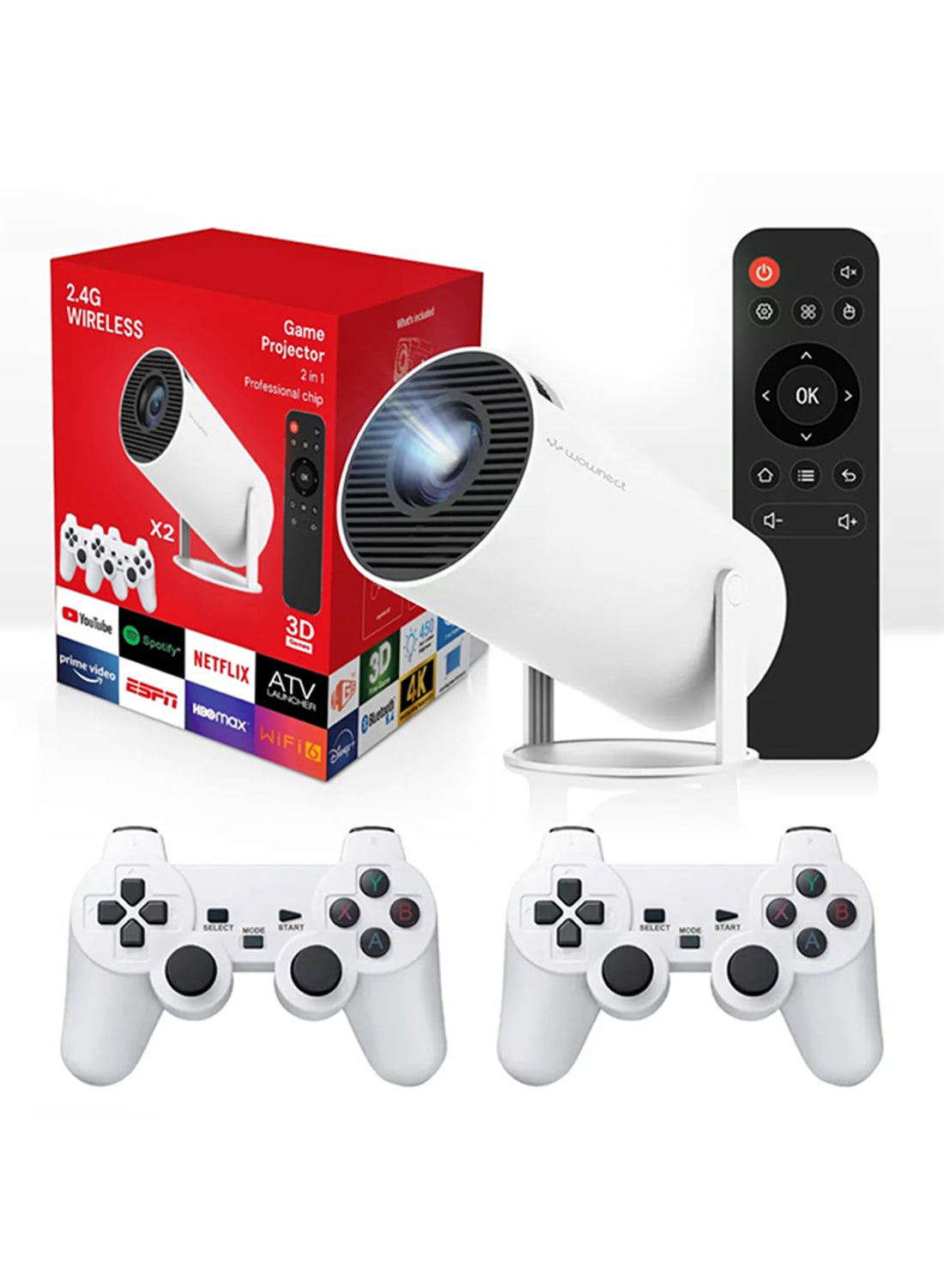 Wownect Smart Mini Projector With 2 Game Consoles, 4K 1080P Support ...