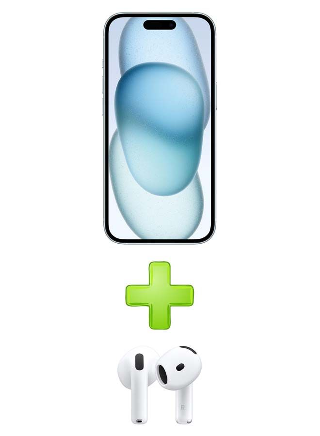 Apple iPhone 15 128GB Blue 5G With FaceTime - Middle East Version With AirPods 4 With Active ...