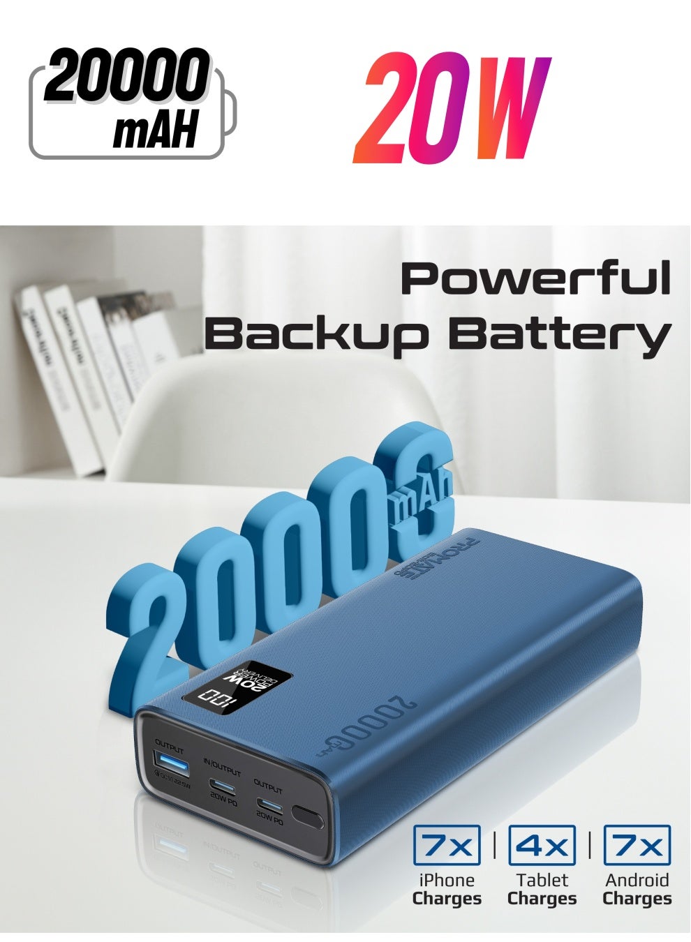 PROMATE 20000 mAh Power Bank Ultra-Slim With 20W USB-C Input/Output ...
