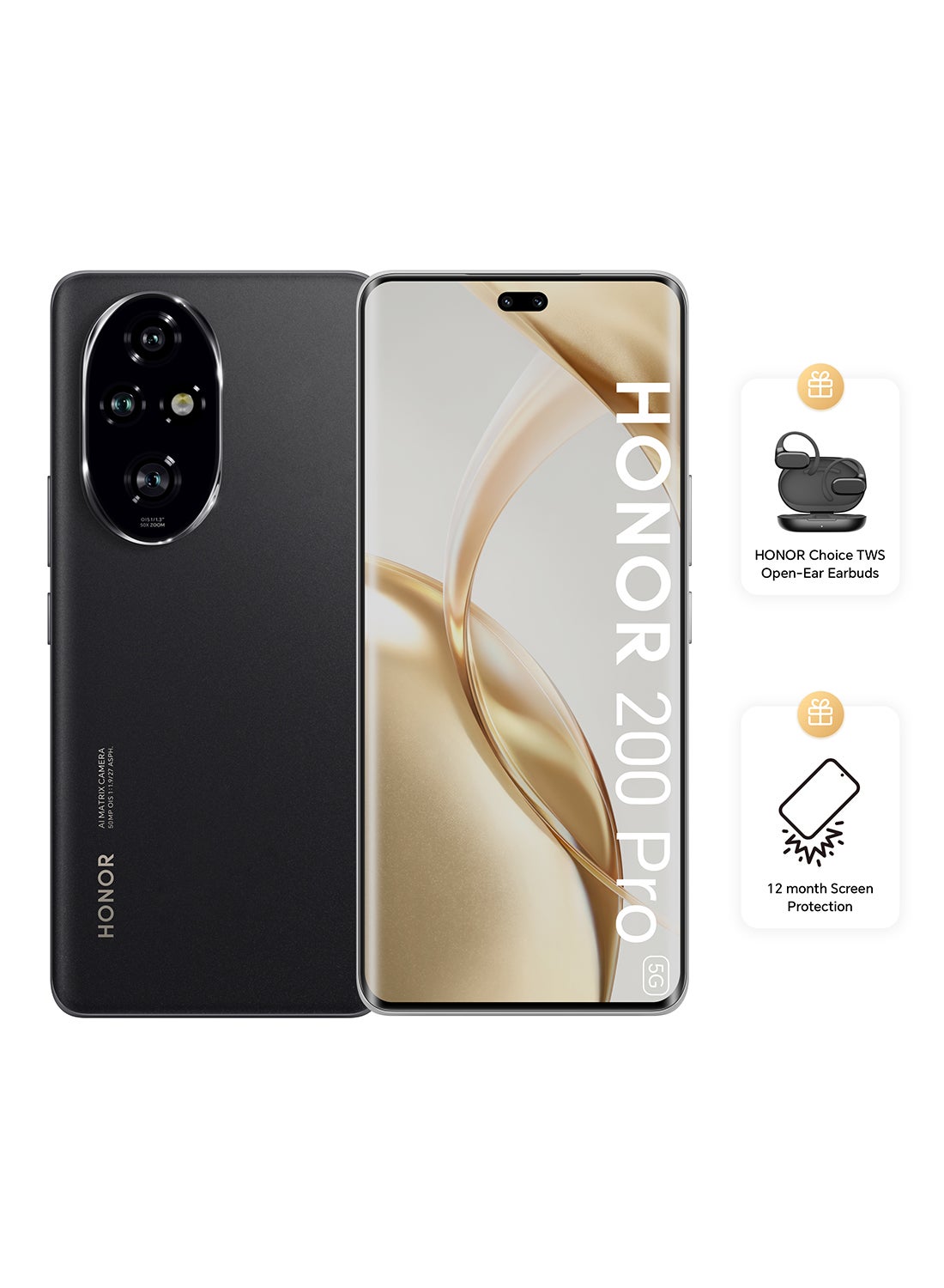 Honor 200 Pro Black 5G Dual SIM 12GB RAM 512GB With Free TWS Open-Ear ...