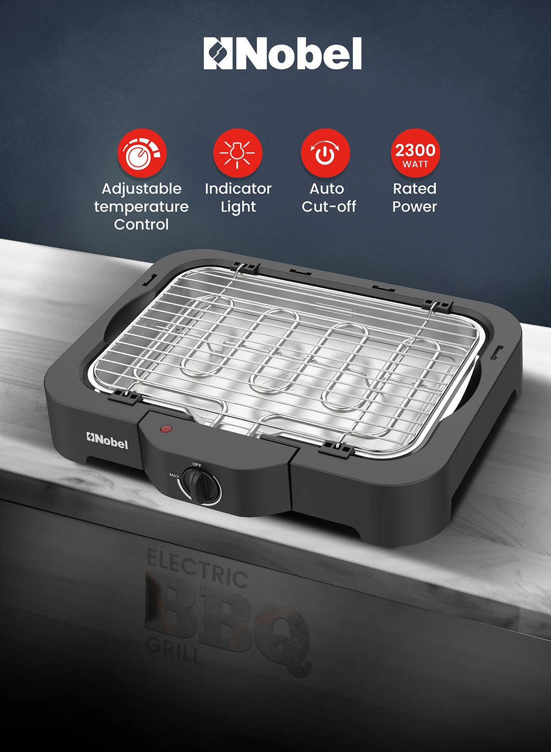 Nobel Electric BBQ Grill – 2300W with Adjustable Temperature ...