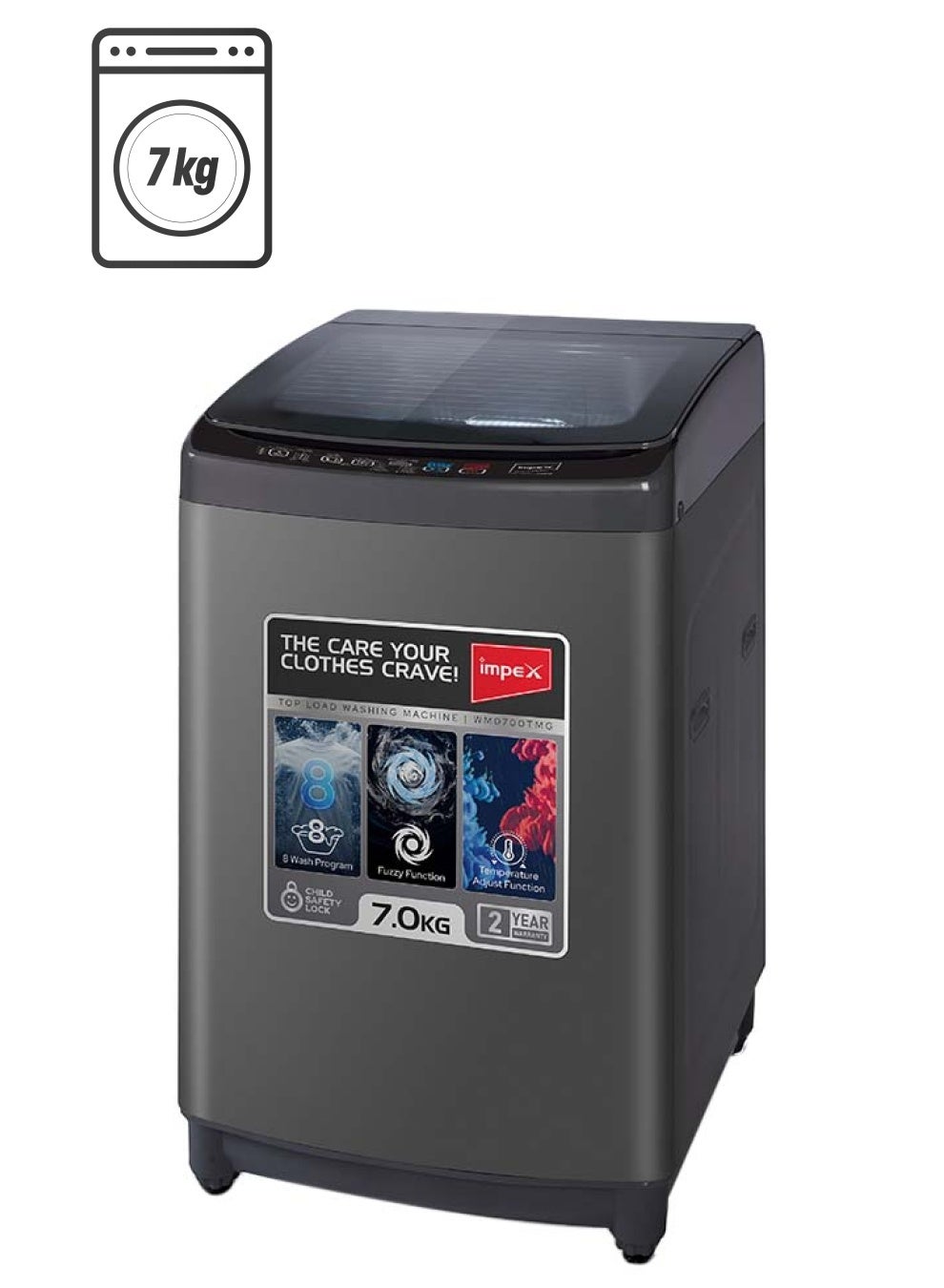 Impex 7Kg Fully Automatic Top Load Washing Machine,8 Wash Program And Temperature Adjustment ...