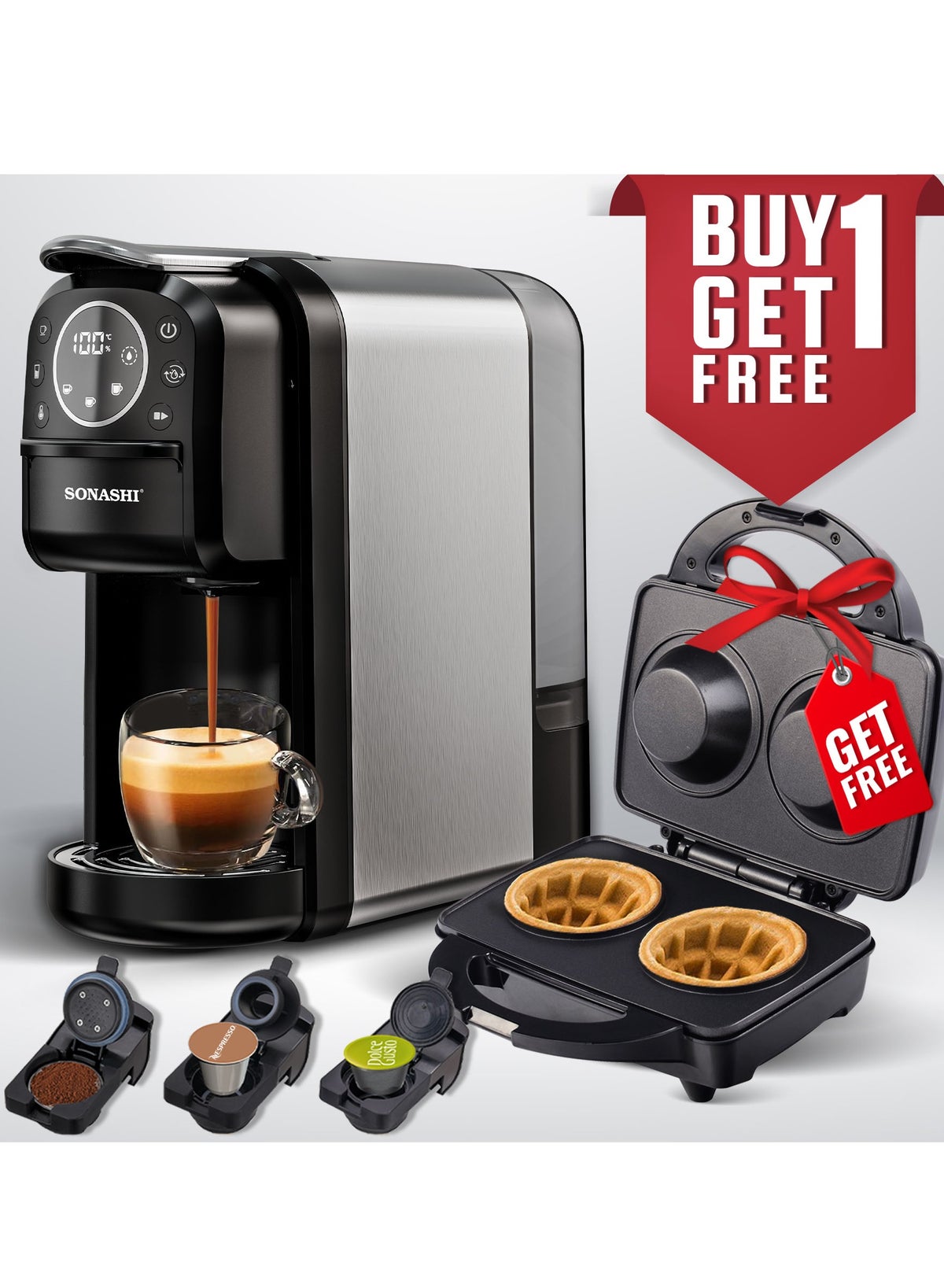 SONASHI Buy 3 in 1 Multi Capsule Coffee Machine and Get - Dual Cup ...