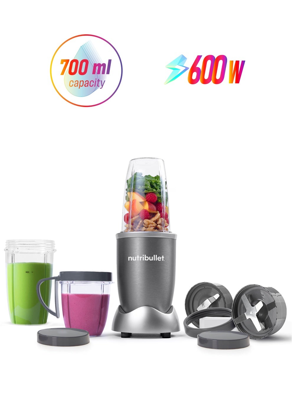 nutribullet 9-Piece Accessories 600W High-Speed Bullet Blender, Multi ...