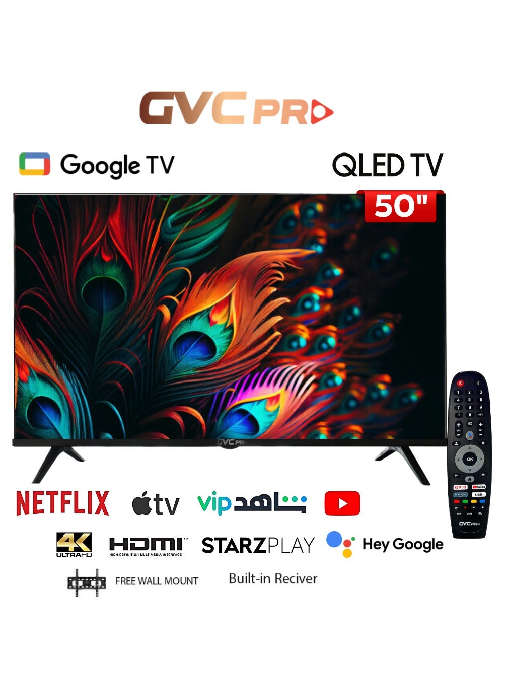 gvc pro 50 Inch QLED Google TV Smart TV 4K with Built‑in Receiver, Free ...