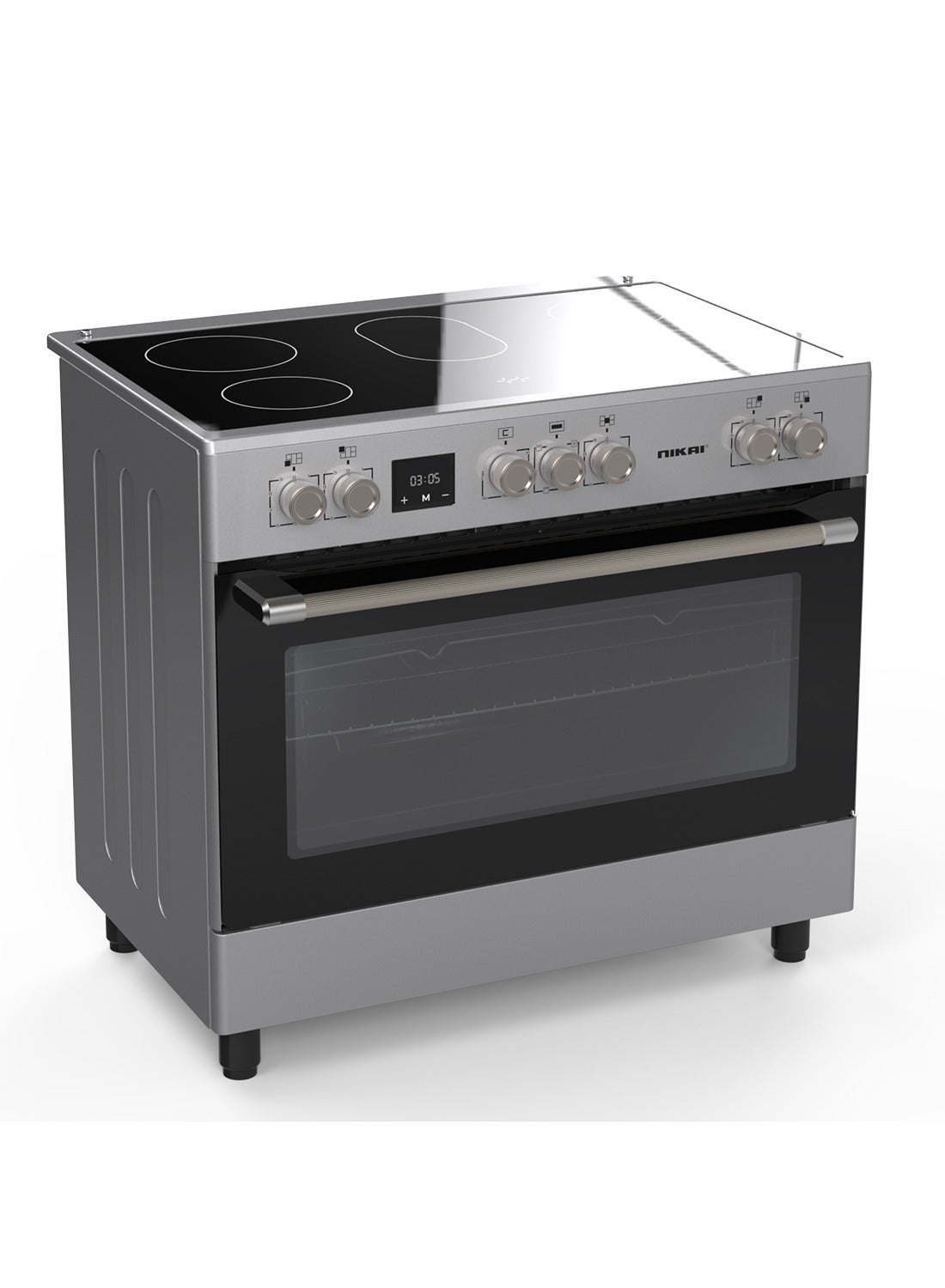 NIKAI 90x60cm Electric Cooker with Ceramic Glass Hob, 5 Burners, Large ...