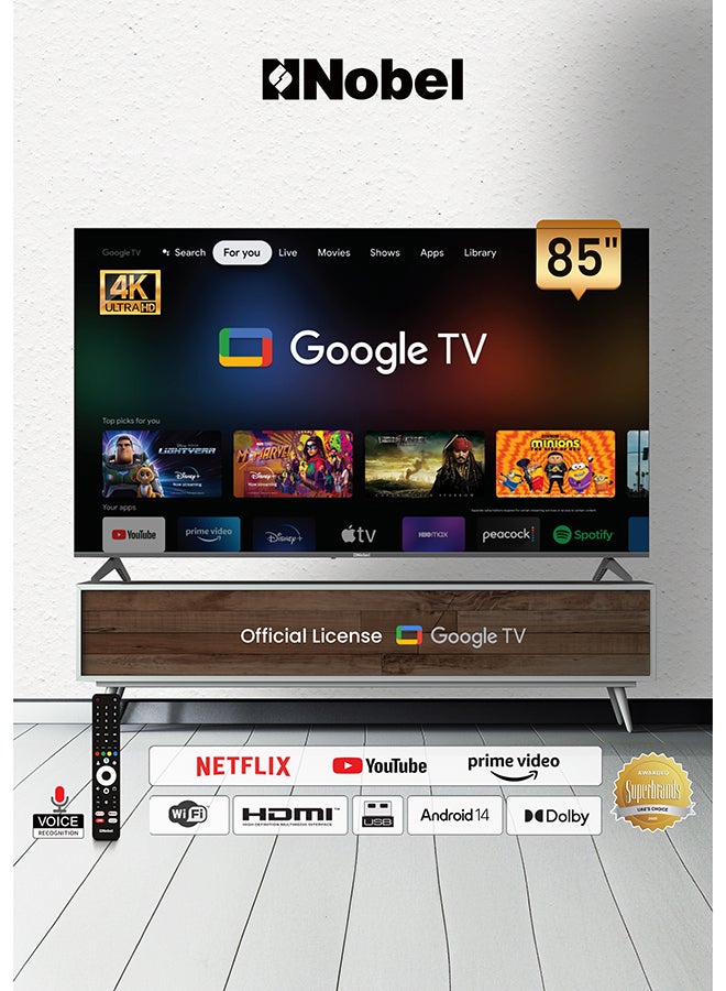 Nobel Nobel 85-Inch 4K UHD Google TV , Dolby Sound & Voice Control ...