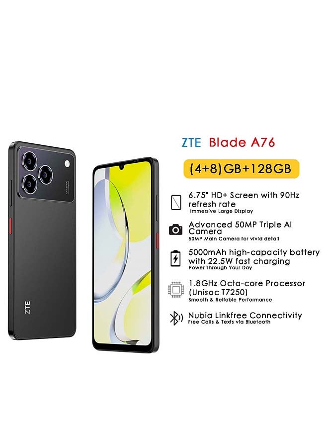 ZTE Blade A76 Dual SIM Carbon Black 4+8GB RAM 128GB 4G - Middle East ...