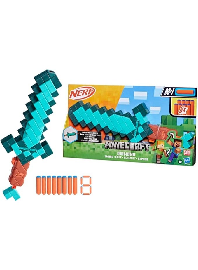 NERF Nerf Minecraft Sword Dart Blaster, Pull Back Priming, Foam Edge, 8 ...