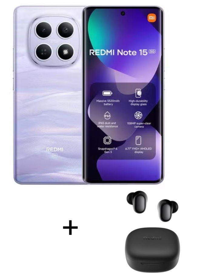 تسوق شاومي وRedmi Note 15 Dual SIM Purple 8GB RAM 256GB 5G With Free ...