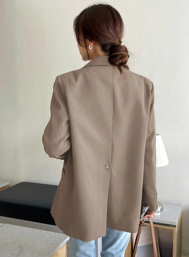 Take Two Tan Take Two Tan Buttoned Blazer with Back Slit Hem for Women ...