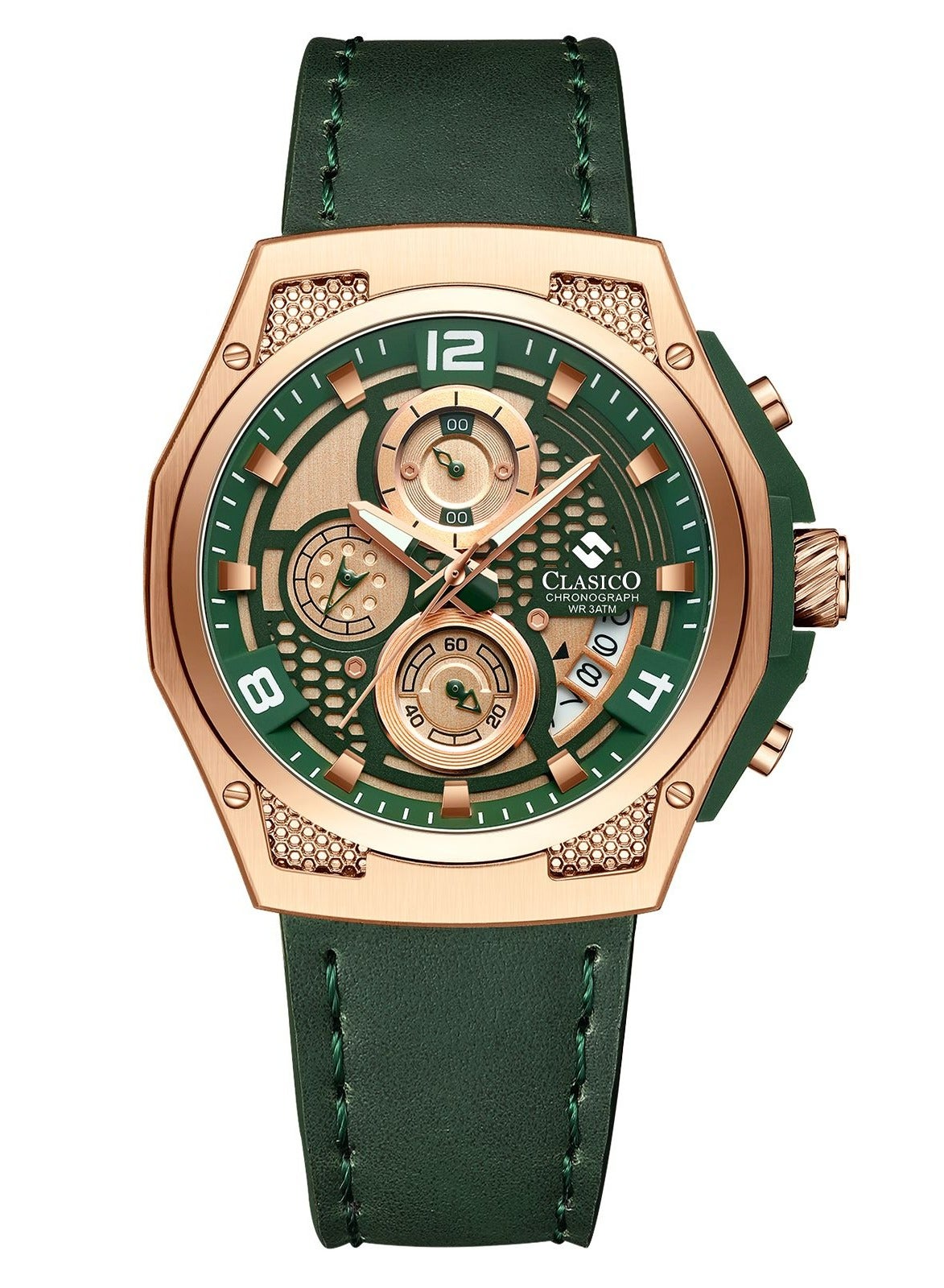Clasico Raptor 6-Hands Chronograph Watch – Gold & Green Edition with ...