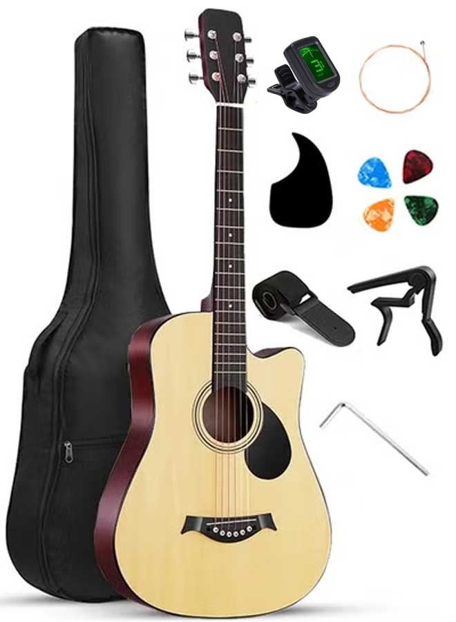 Kabat 38 inch Beginner Acoustic Guitar Natural Basswood Cutaway ...