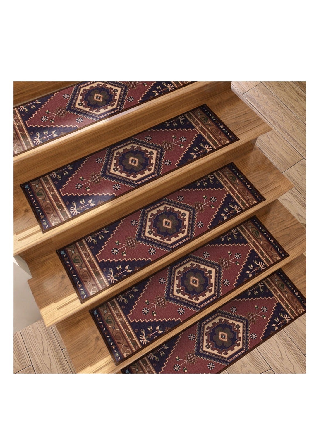 Furtey 12 Pack Luxury Arabic Geometric Stair Treads - Non-Slip Carpet ...