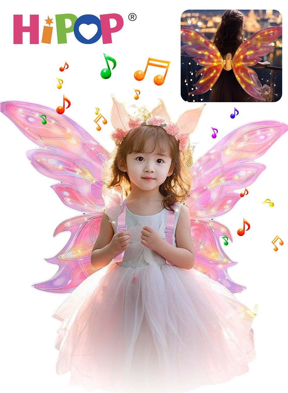 HIPOP Dress Up Princess Costume for Girls,Electric Glowing Wings ...