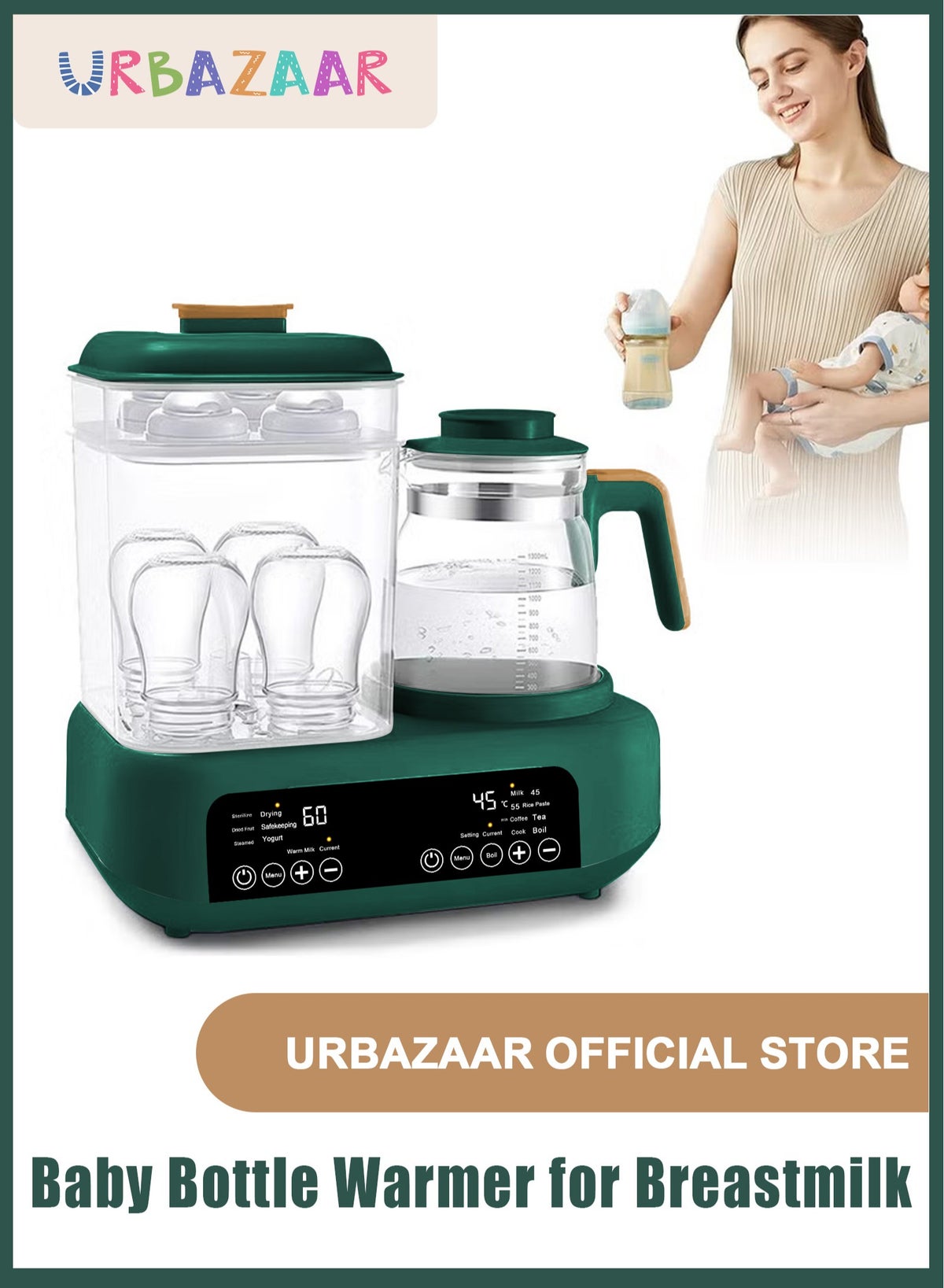 URbazaar 4-In-1 Multifunctional Baby Bottle Sterilizer, Dryer, Warmer And Steamer, 72H Keep Warm ...