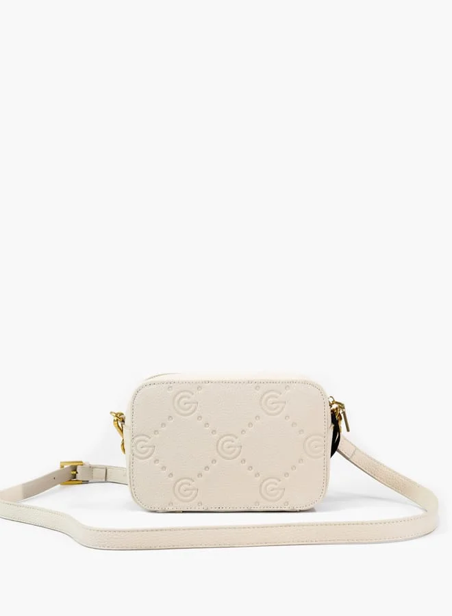 Gabriella Gucci CREAM Monogram Embossed Crossbody Bag with Zip Closure ...