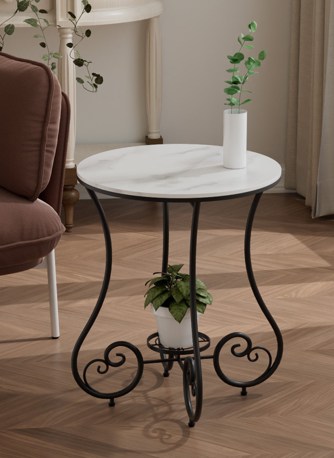 Sharpdo Side Table, Round Side Table, Rock Slab Table With Metal Frame ...