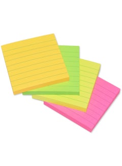 FIS FIS Sticky Note Pad, 3X3 inches, Pack of 4, Ruled, 4 Assorted Neon ...
