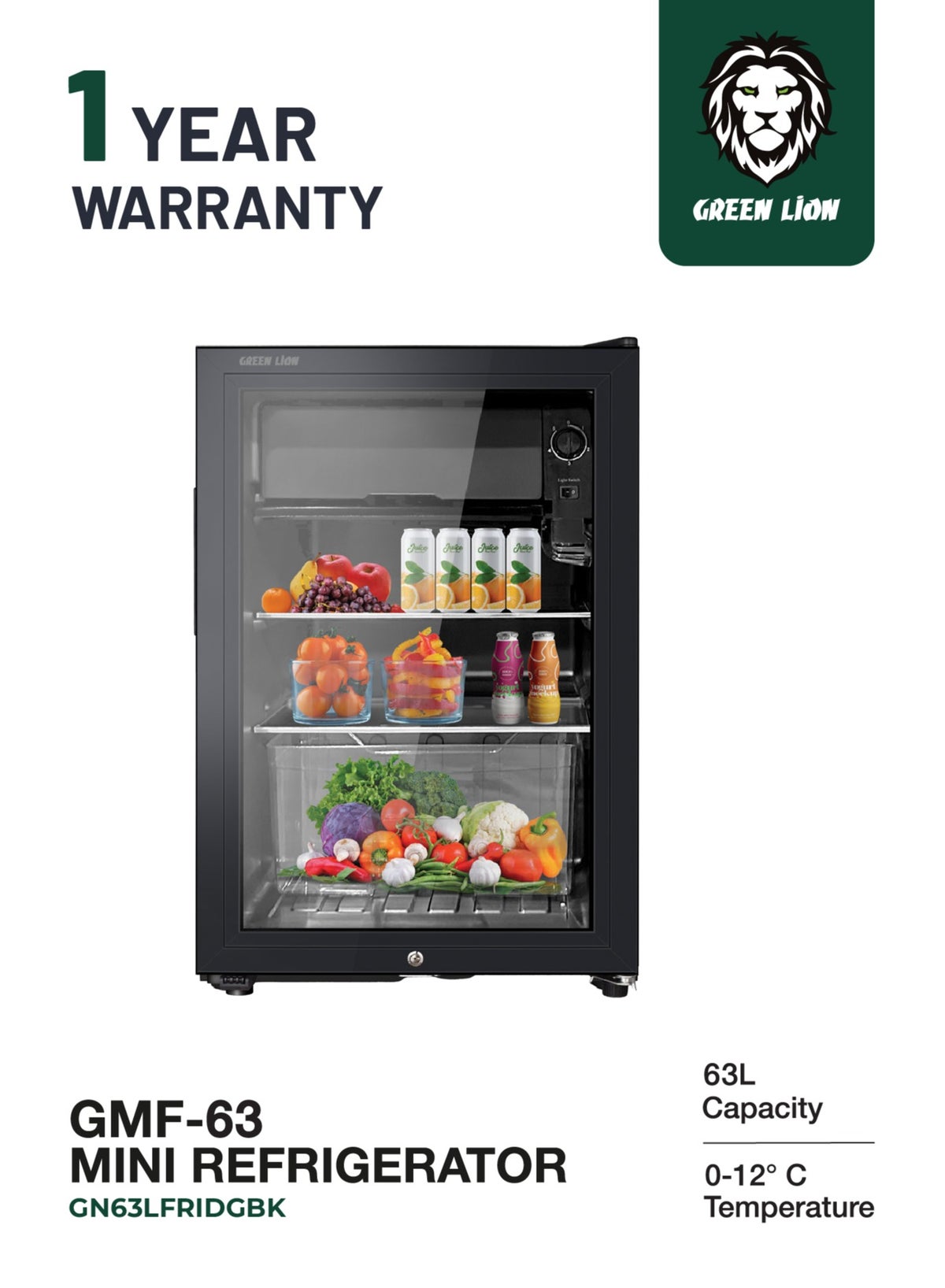 GREEN LION GMF-63 Mini Refrigerator 63L / Compact Fast Cooling fridge ...