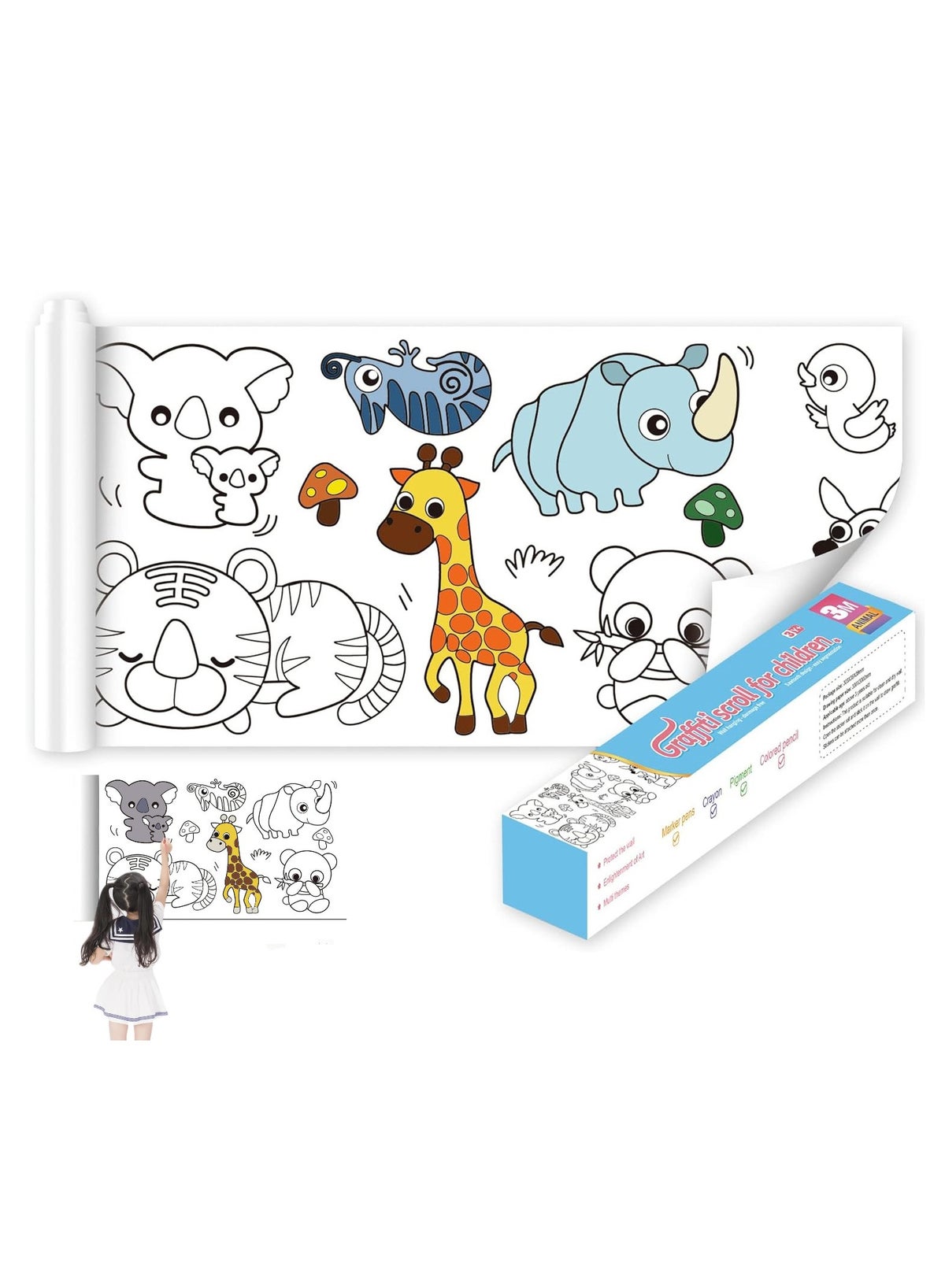 TFIXOL 3 Meters Drawing Roll Animal Paper Roll for Kids for Stimulating ...