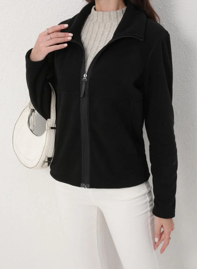 Take Two Take Two Black High Neck Fleece Jacket for Women | Best Price ...