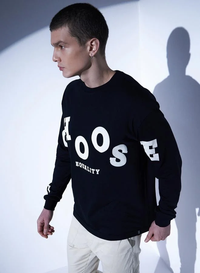 Hubberholme Black Typography Print Cotton T-shirt for Men, Everyday ...