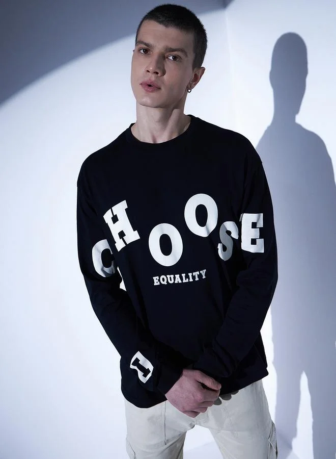 Hubberholme Black Typography Print Cotton T-shirt for Men, Everyday ...