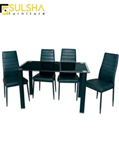 SULSHA 4 Seat Modern Glass Top Dining Table With Leather Poshish Chair | Best Price UAE | Dubai ...