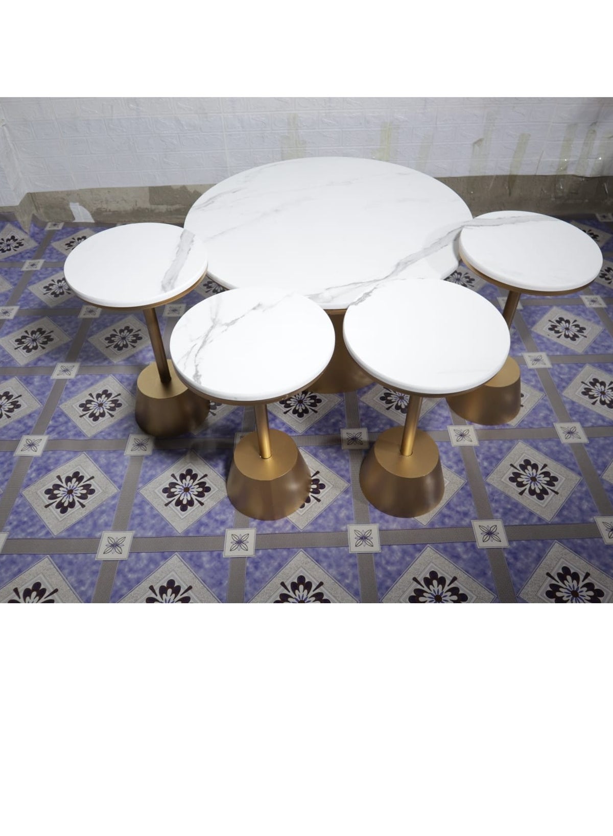 Generic 5-Piece Round Coffee Table Set White Wood Top Iron Legs | Best ...