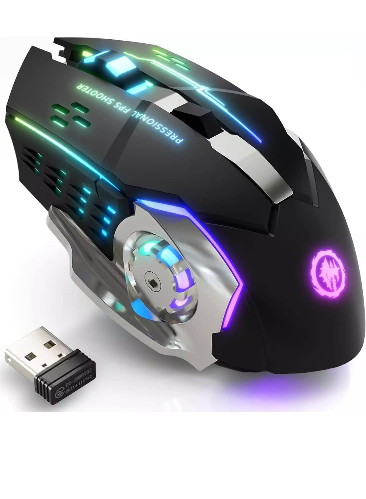 T2 Wireless Gaming Mouse RGB Rechargeable, 6 Buttons & Silent Click for ...